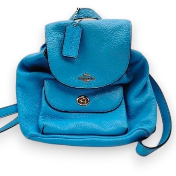 Coach | Bags | Coach Blue Pebbled Leather Mini Backpack Drawstring ...